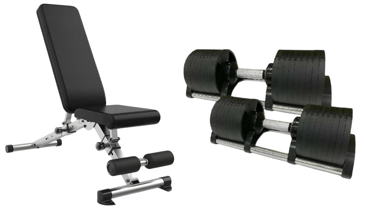 STRONGWAY 32KG 40KG Adjustable Dumbbells with Stand and Weight Bench