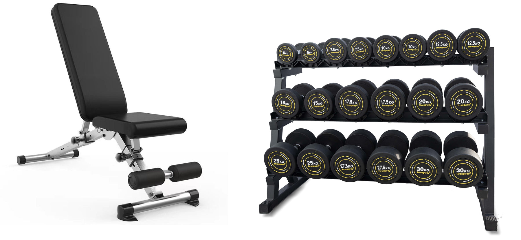 Complete Rubber Dumbbells Set with 3 Tier Storage Rack