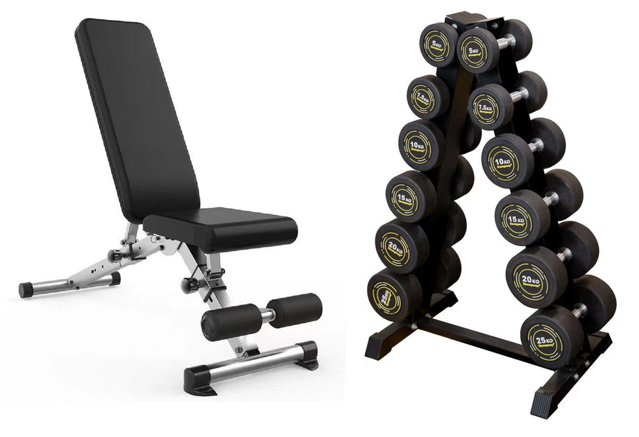 Strongway Complete Rubber Dumbbells Set with Storage Stand