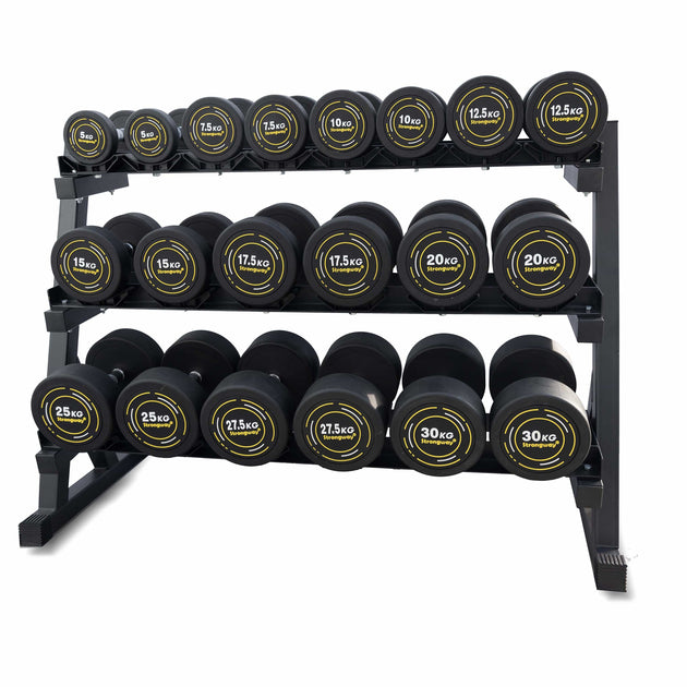 Complete Rubber Dumbbells Set with 3 Tier Storage Rack