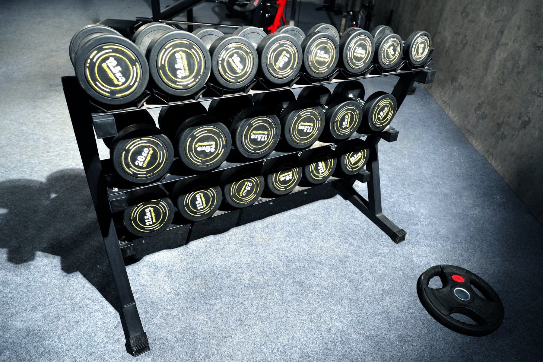 Complete Rubber Dumbbells Set with 3 Tier Storage Rack