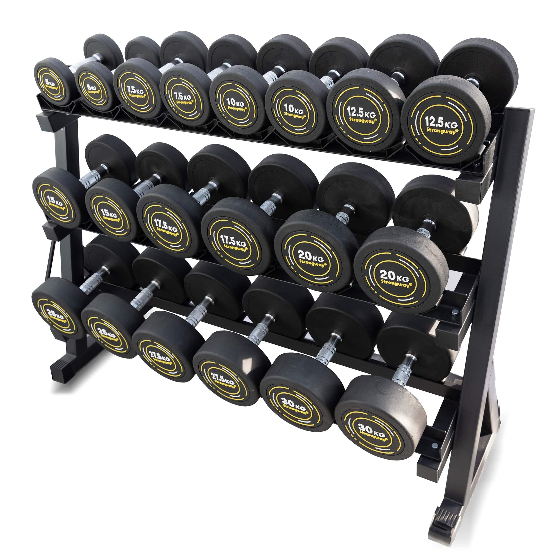 Complete Rubber Dumbbells Set with 3 Tier Storage Rack