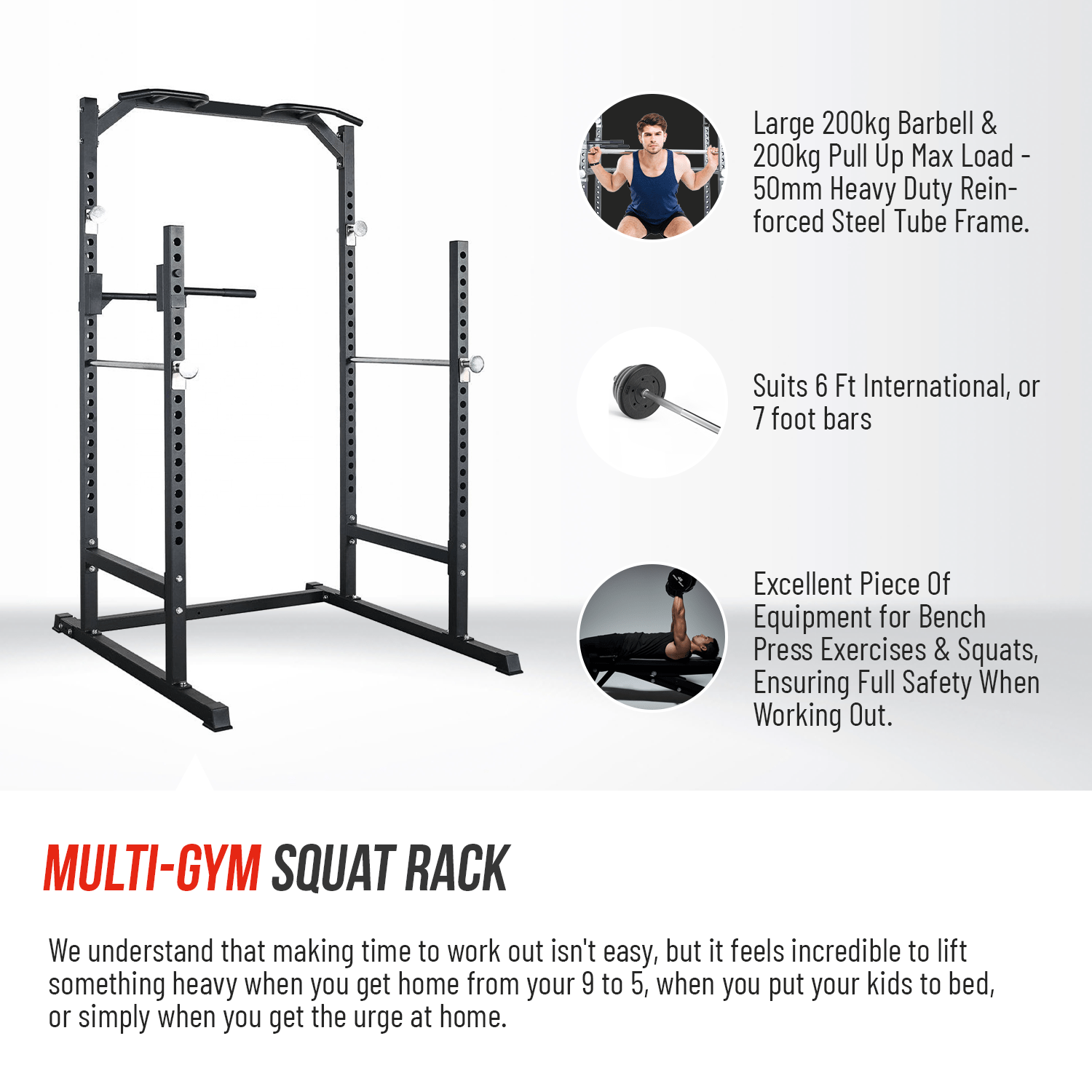 Strongway Half Power Cage Multi Gym Squat Rack + Dip Station Tower