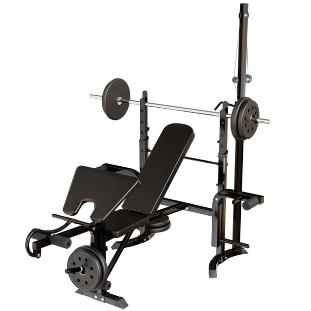 Multi Gym Machine - Adjustable Weight Bench with Barbell Rack